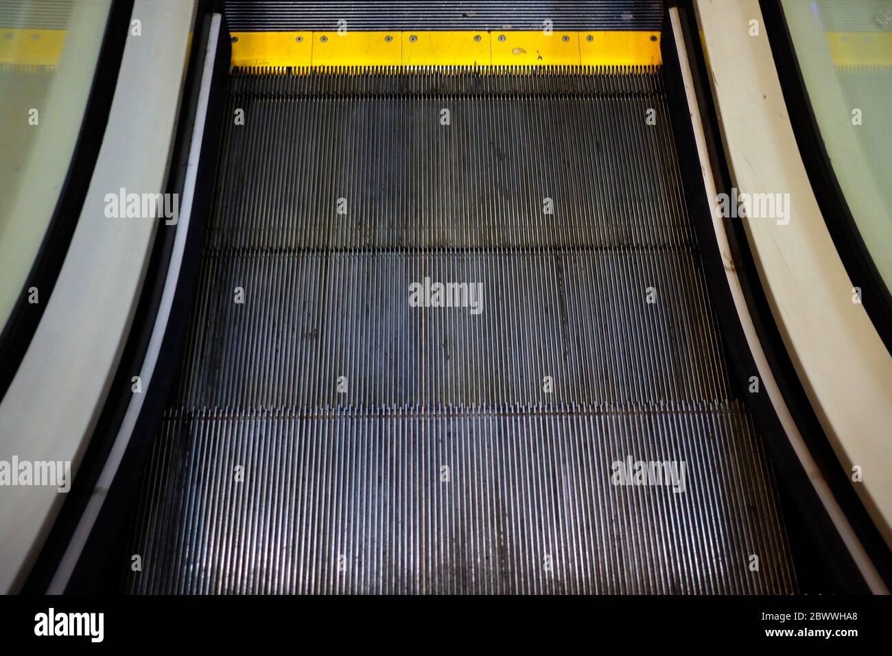 Close up Last Step of Old Escalator Stock Photo - Alamy