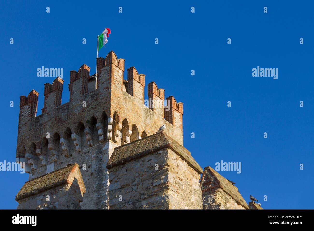 The tower of Sirmione Castle (Scaliger Castle), Italy Stock Photo - Alamy