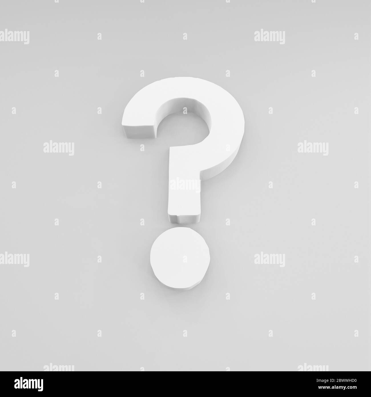 One single question mark on white grey background, 3d rendering ...