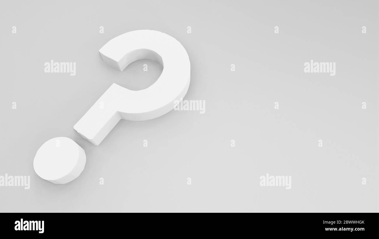 One single question mark on white grey background, 3d rendering ...