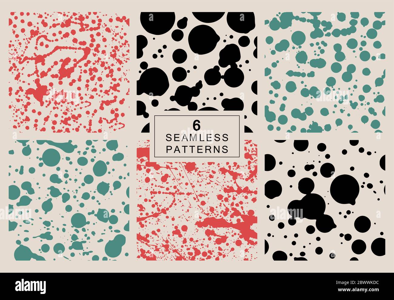 Set of six seamless patterns with splatter dots in three colors Stock ...