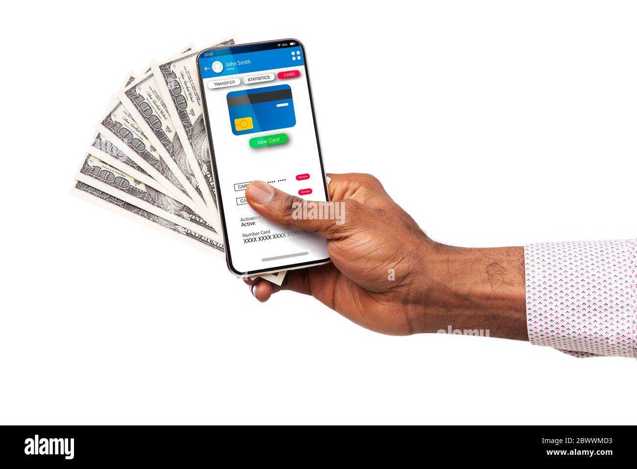 Mobile Banking. Black Male's Hand Holding Smartphone With Card ...