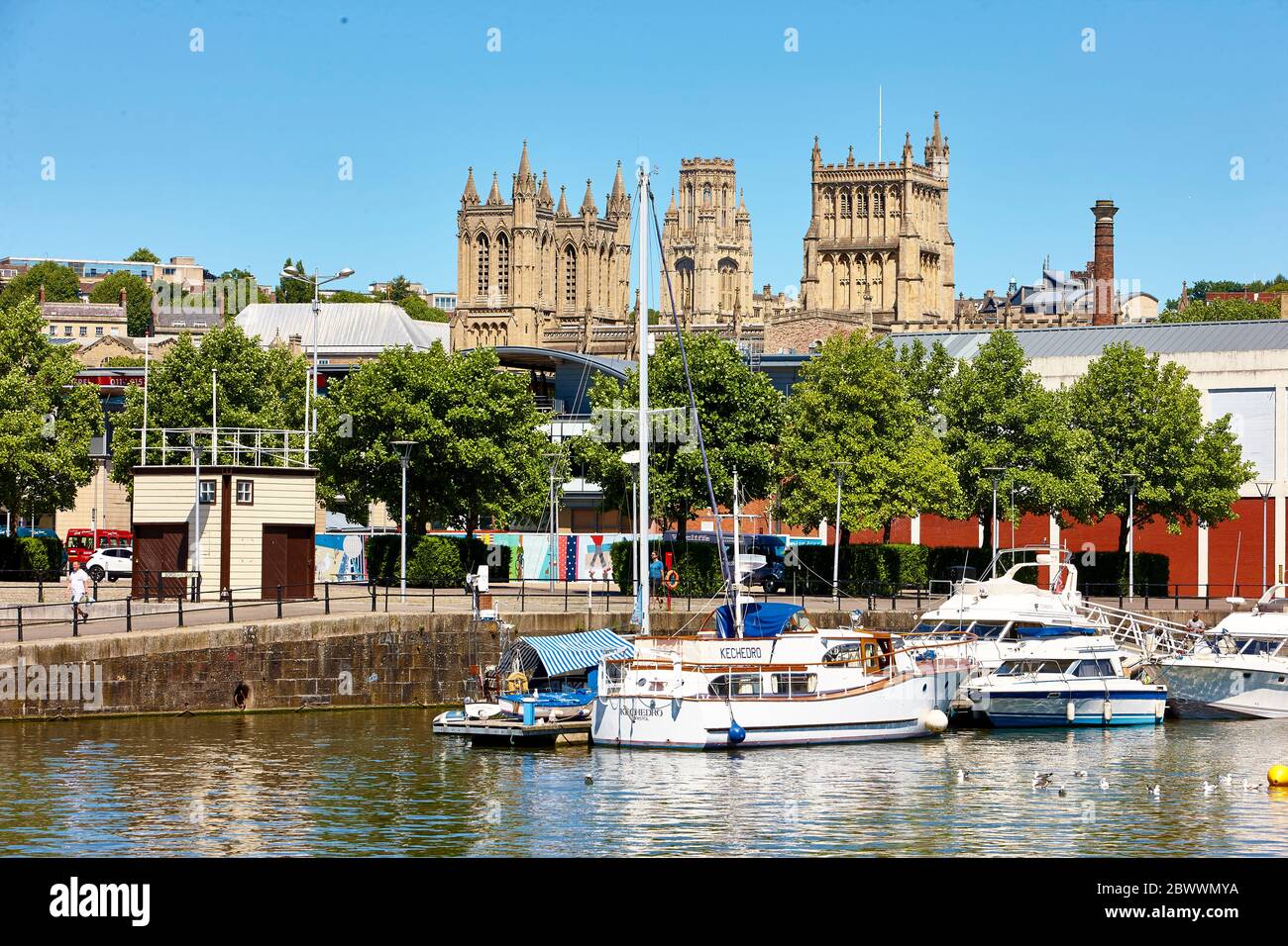 View of Bristol Cathedral from the River Avon in Bristol, England, UK ...