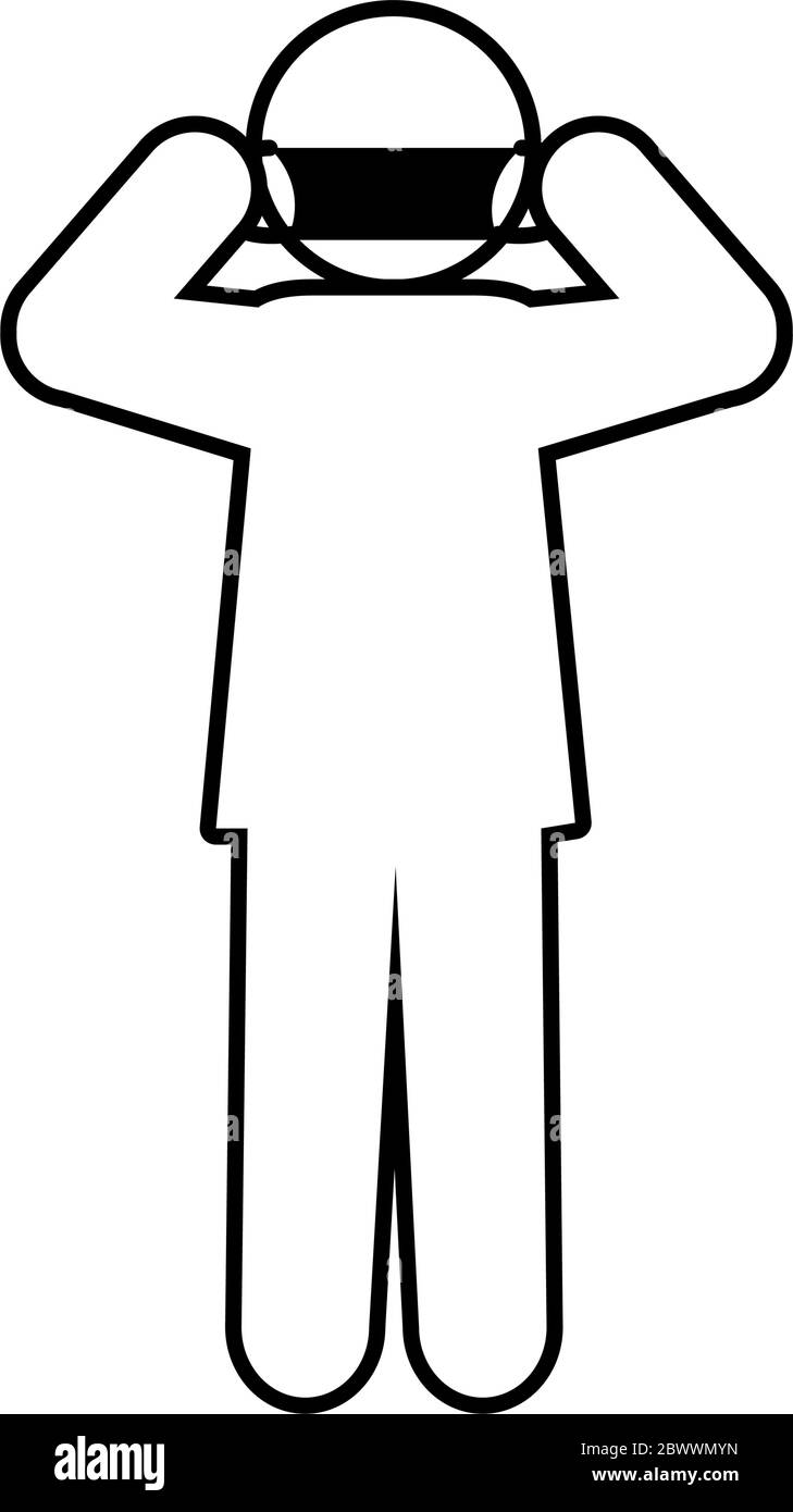 pictogram man wearing mouth mask icon over white background, line style ...