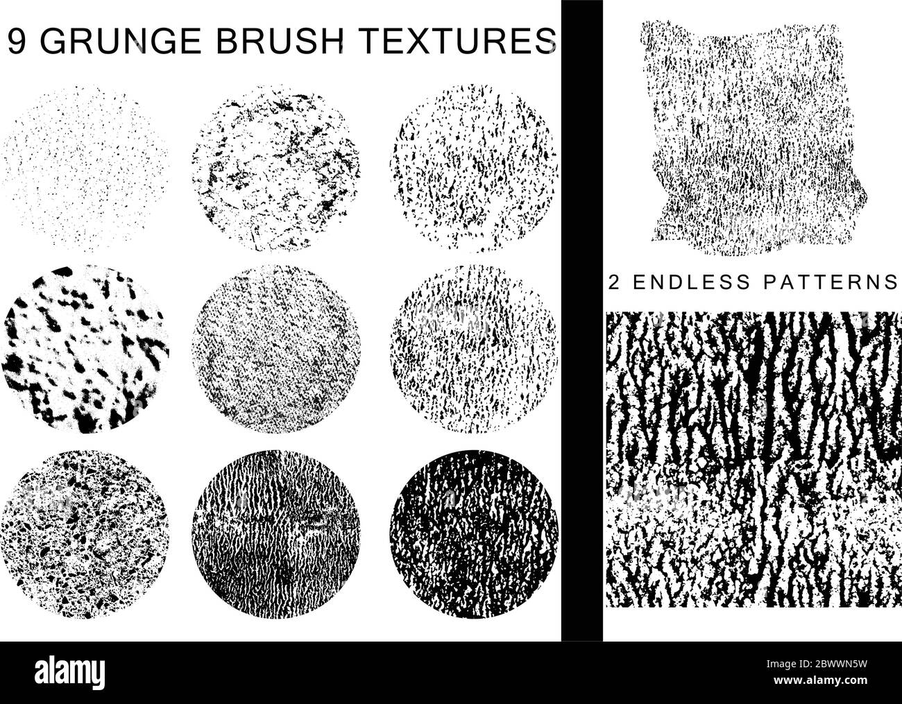 Set of 9 grunge brush textures and 2 grunge seamless patterns Stock ...