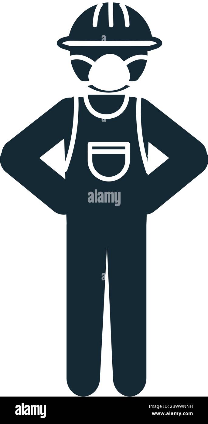 pictogram construction worker with safety helmet and protective mask ...