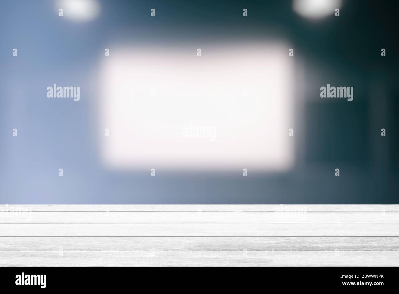 White Wood Table with Blurred Projector Background, Suitable for ...