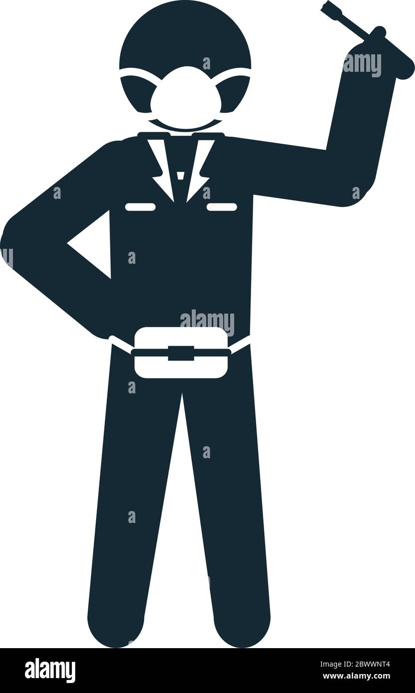pictogram mechanic man wearing protective mask over white background ...