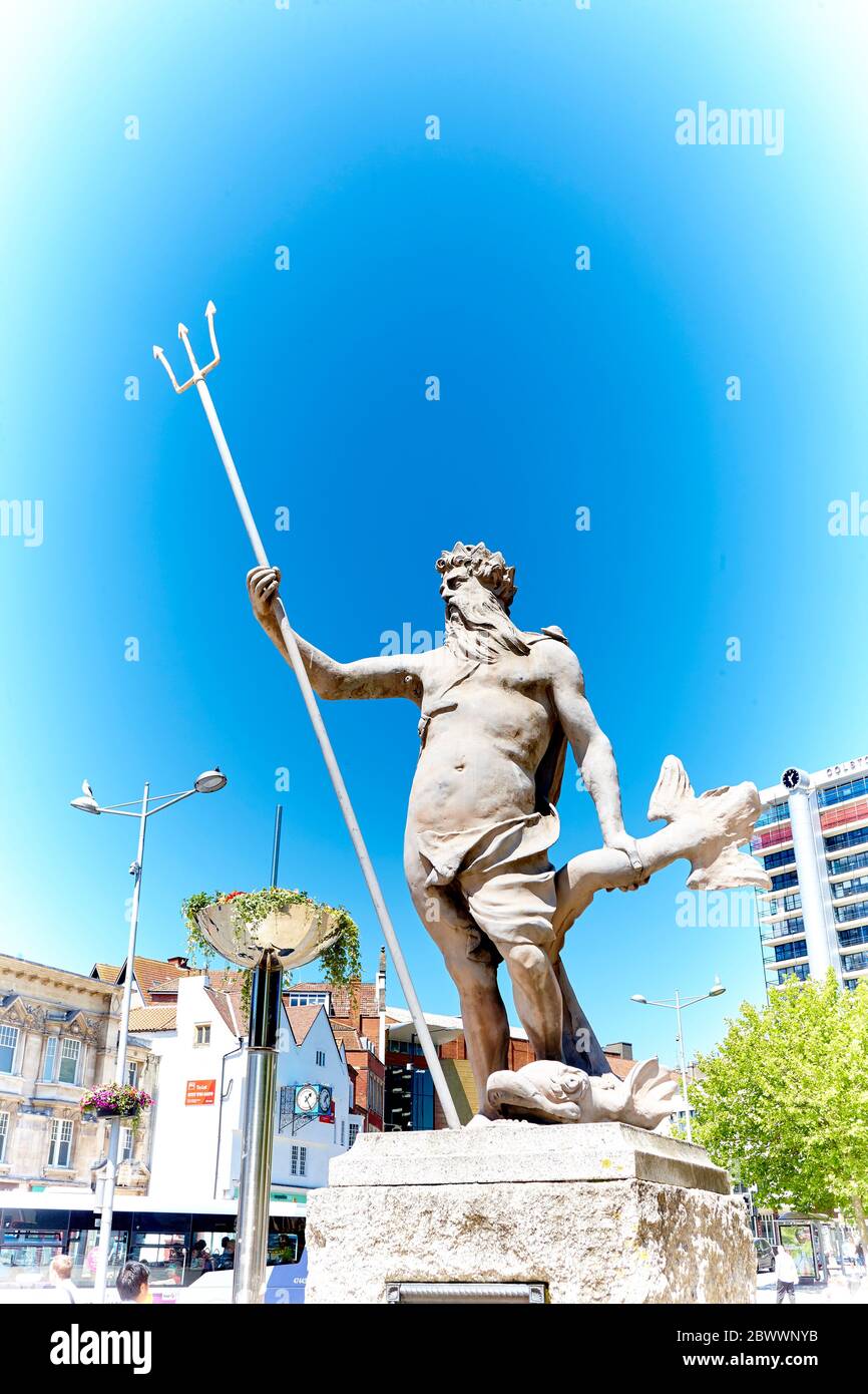Stone Statue of Neptune at The Centre in Bristol, England UK Stock ...