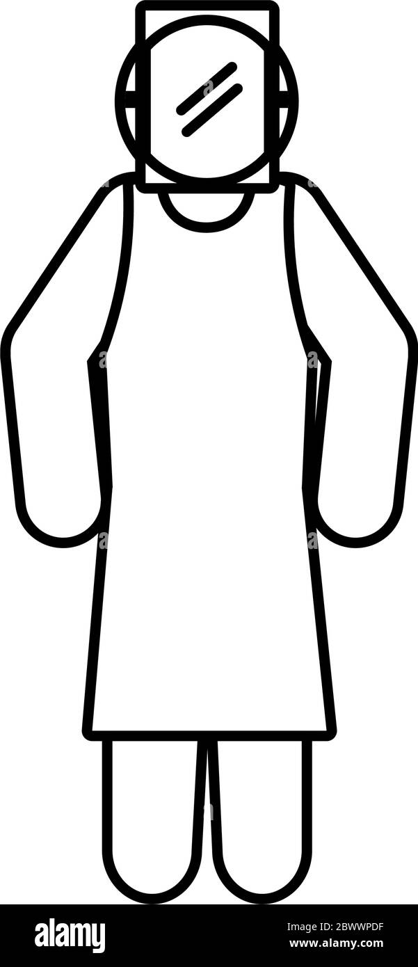 pictogram worker with protective facial mask and apron over white ...