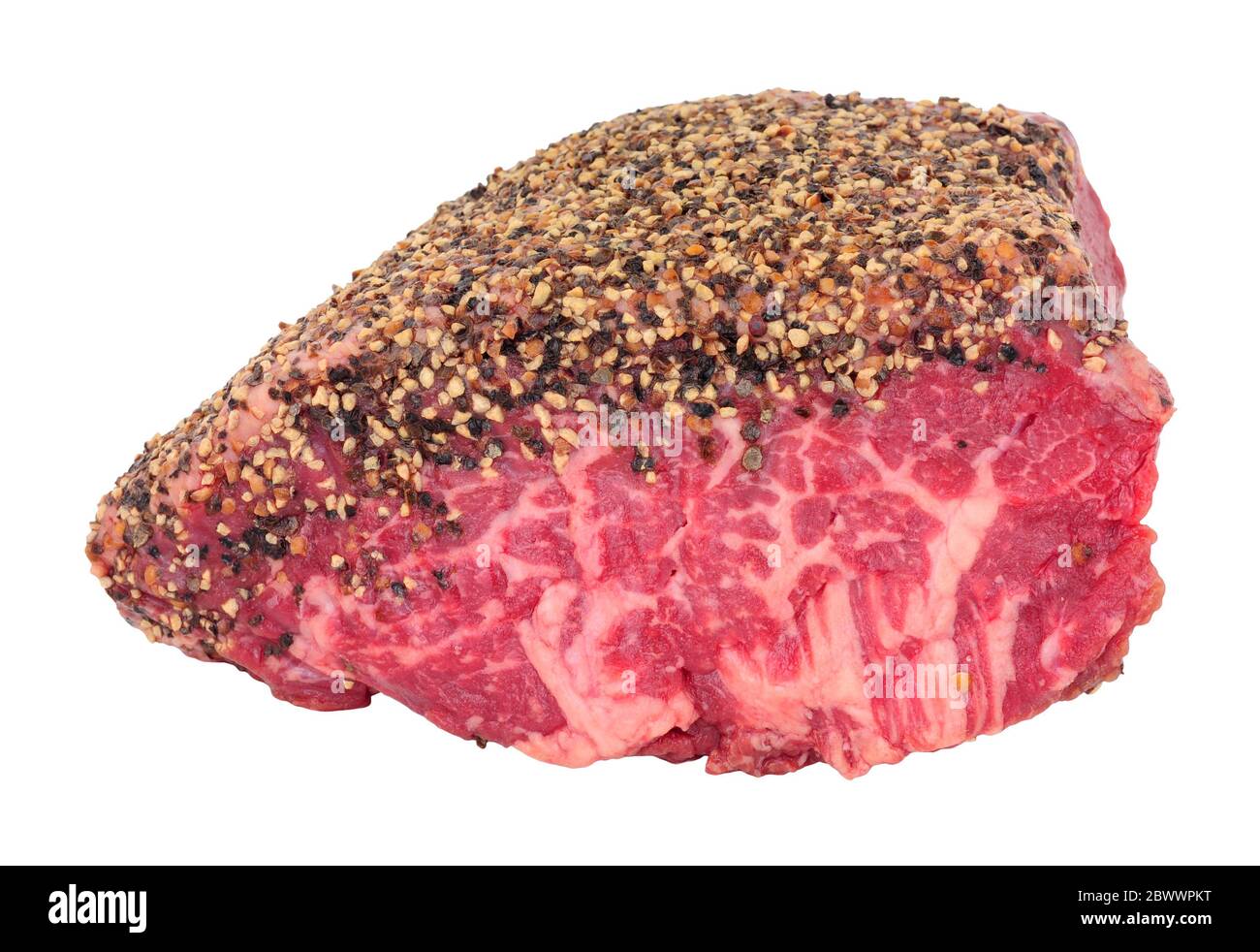 Raw pepper and salt covered beef rump joint also known as a picanha cut ...