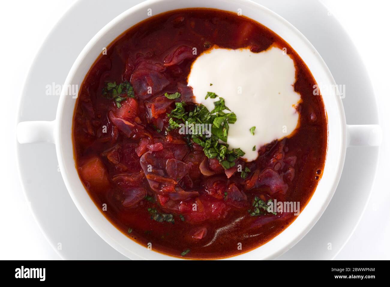 Traditional Ukrainian Russian borsch. Beetroot soup isolated on white ...