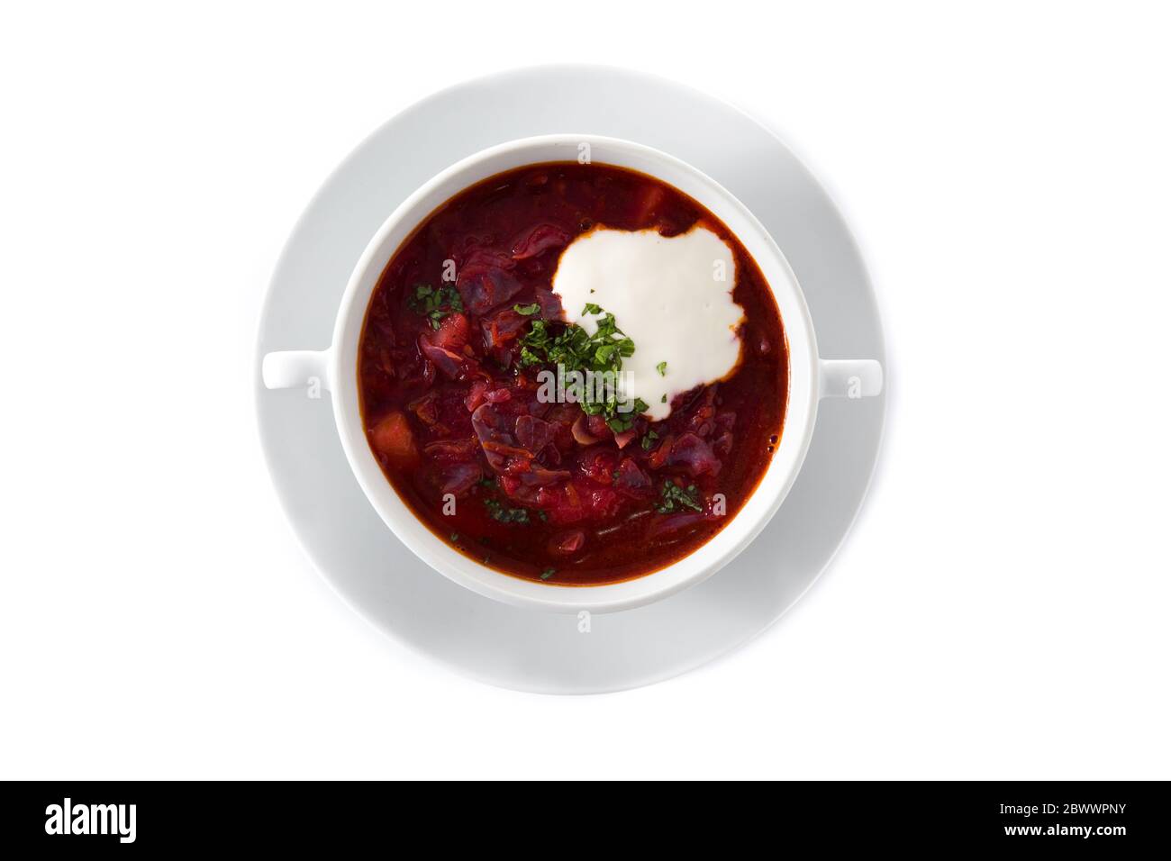 Traditional Ukrainian Russian borsch. Beetroot soup isolated on white ...