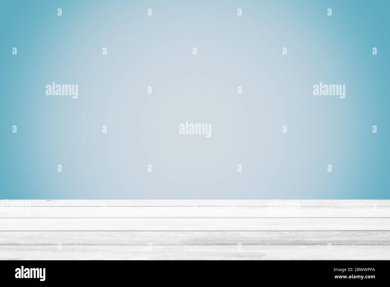 White Wood Table with Light Blue Background, Suitable for Product ...