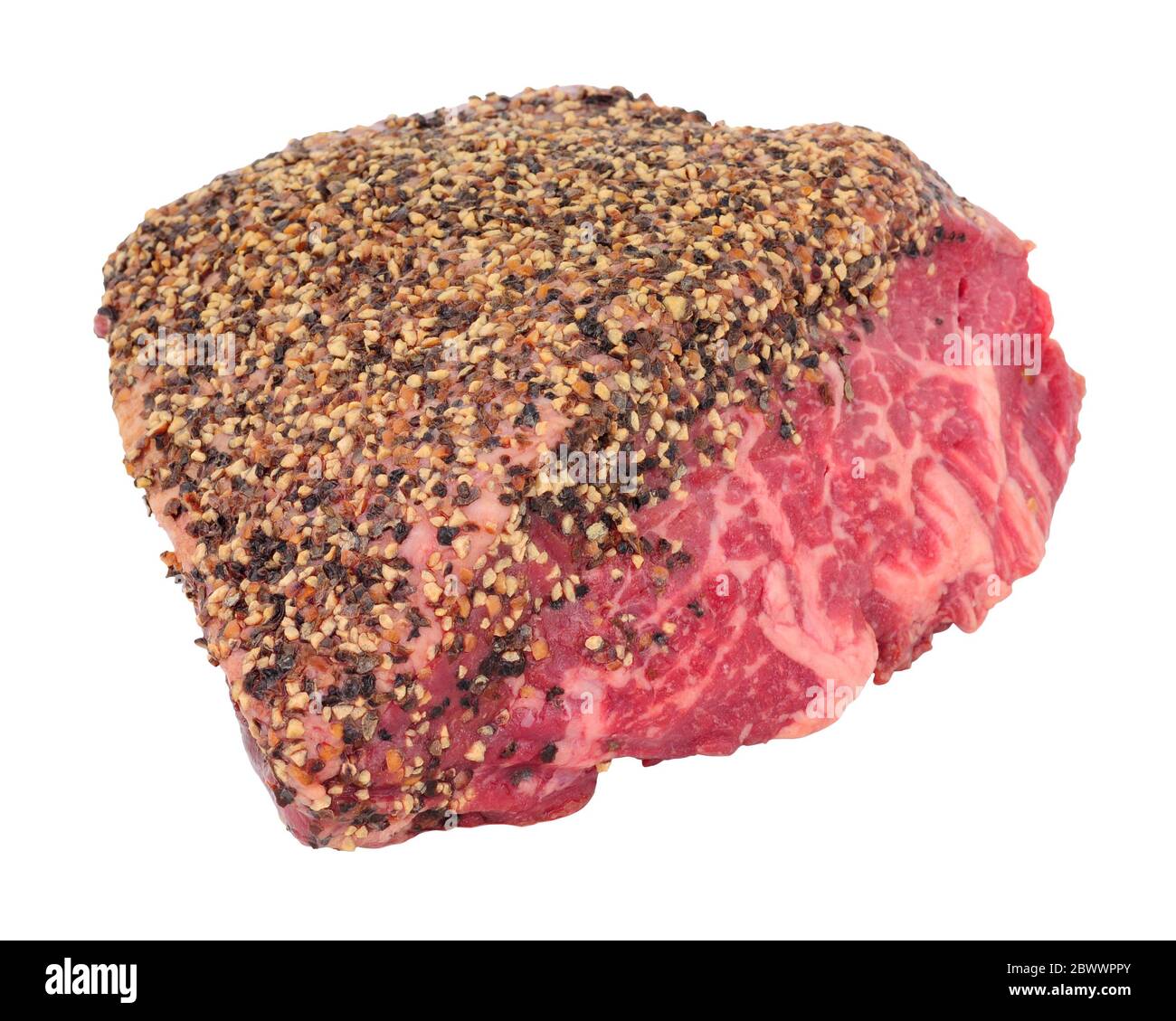 Raw pepper and salt covered beef rump joint also known as a picanha cut ...