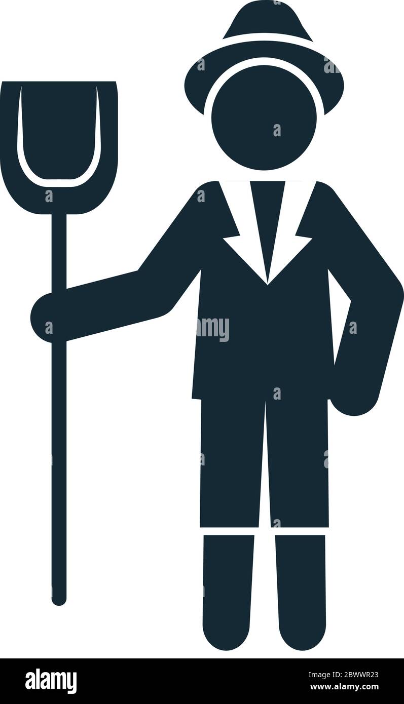 pictogram farmer holding a shovel over white background, silhouette ...