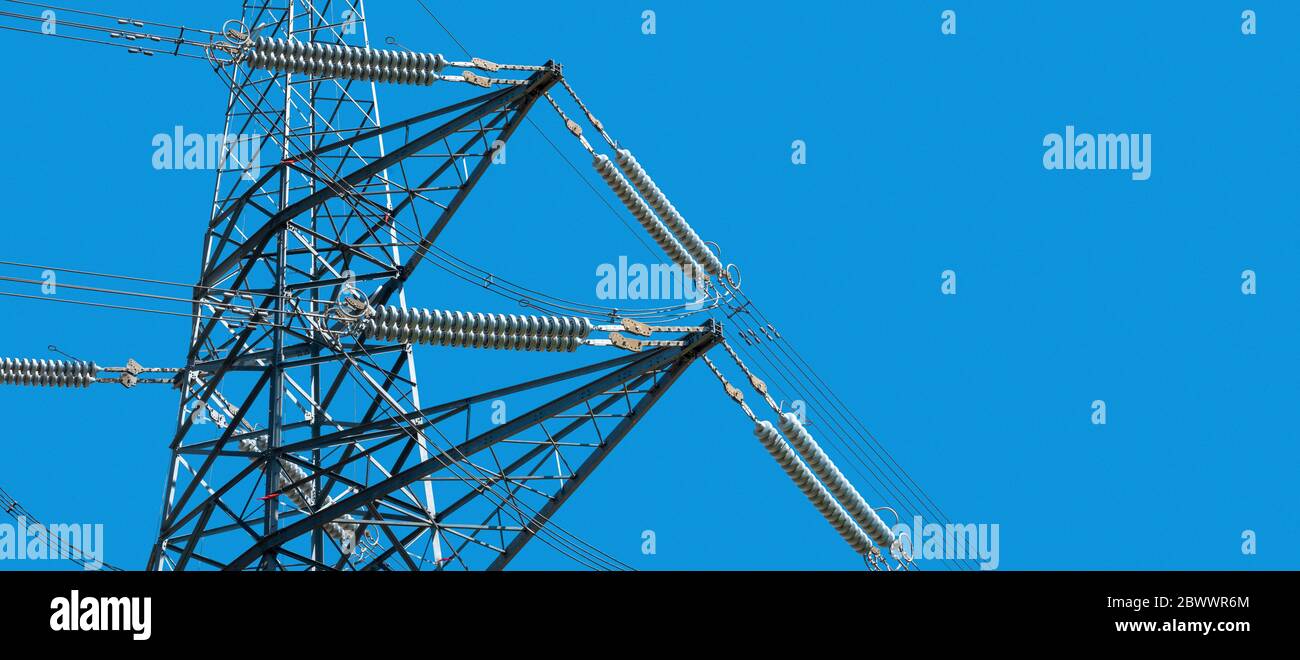 Close up details of sections of a high voltage electricity pylon ...