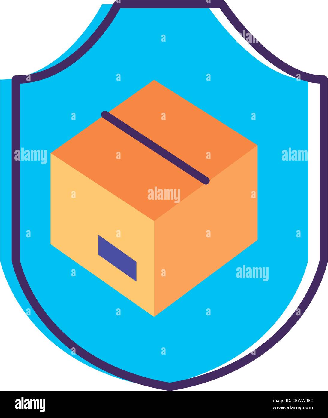box carton in shield delivery service line and fill style Stock Vector ...