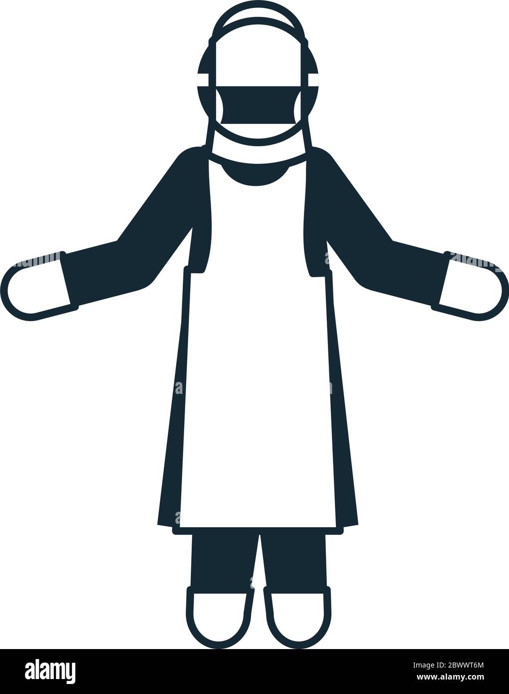 pictogram man wearing protective facial mask and gloves over white ...