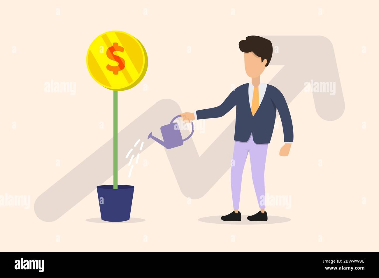 Grow money tree vector illustration. Business man Stock Vector Image ...