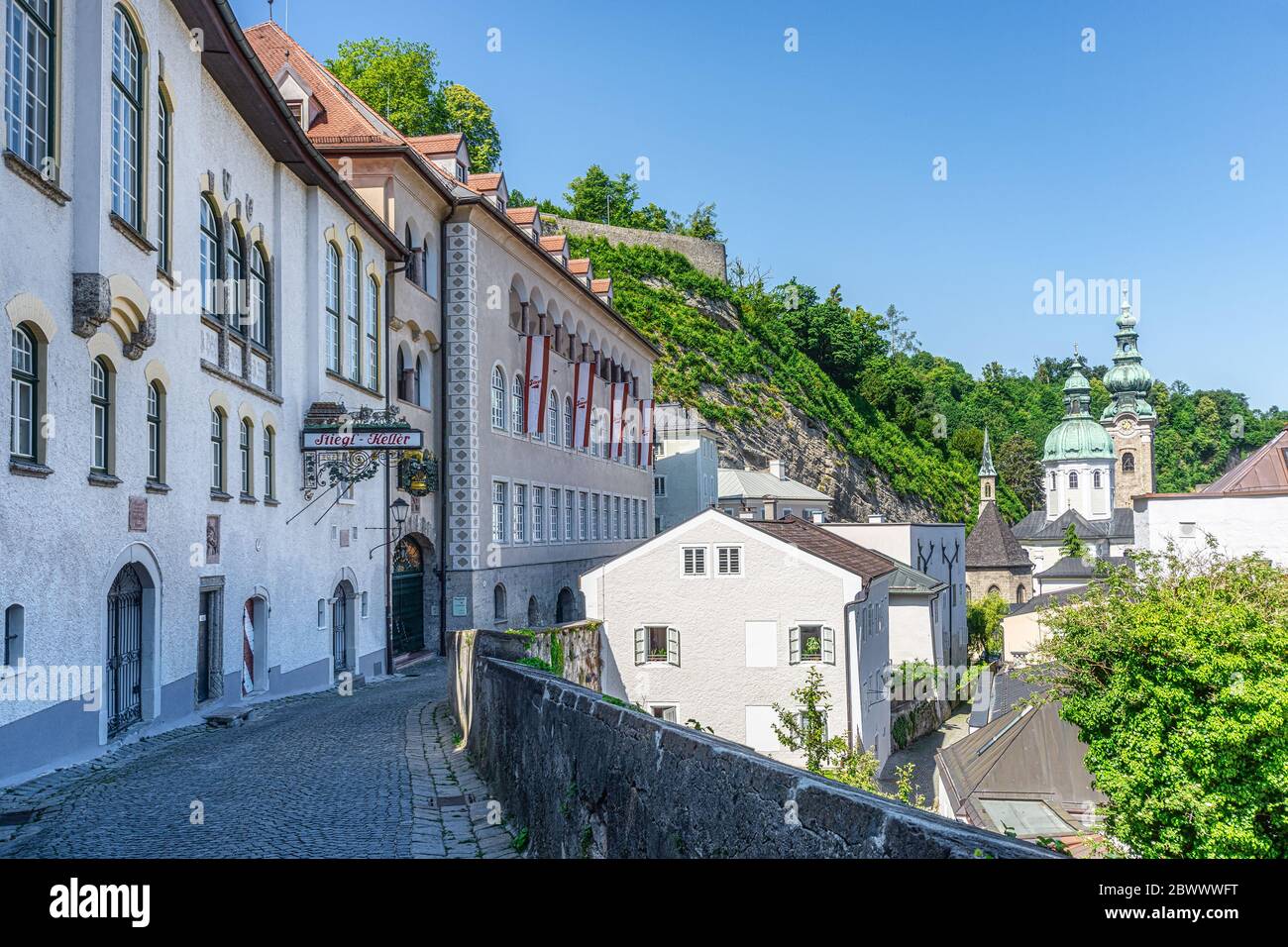The narrow Festungsgasse street leading to the Hohensalzburg fortress ...