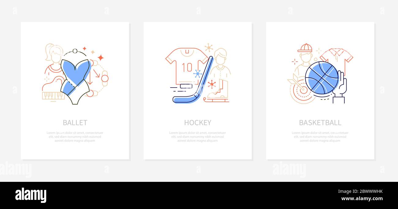 Active lifestyle and sport - vector line design style banners Stock ...