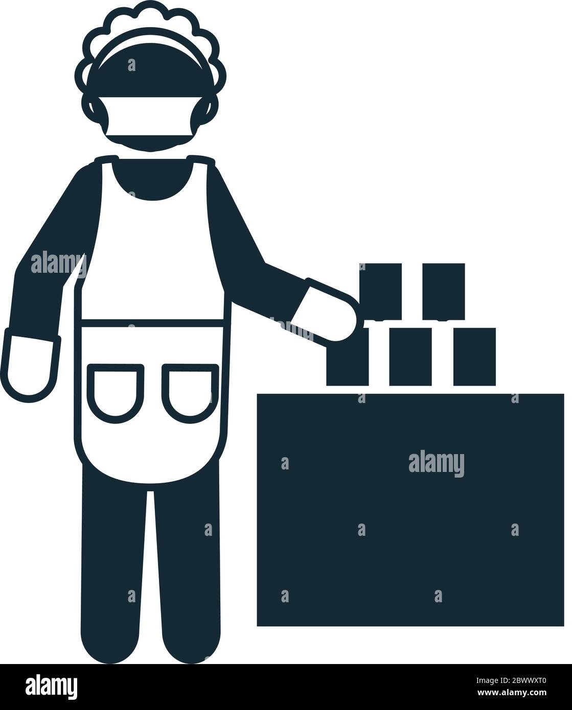 donation table and pictogram maid wearing mouth mask over white ...