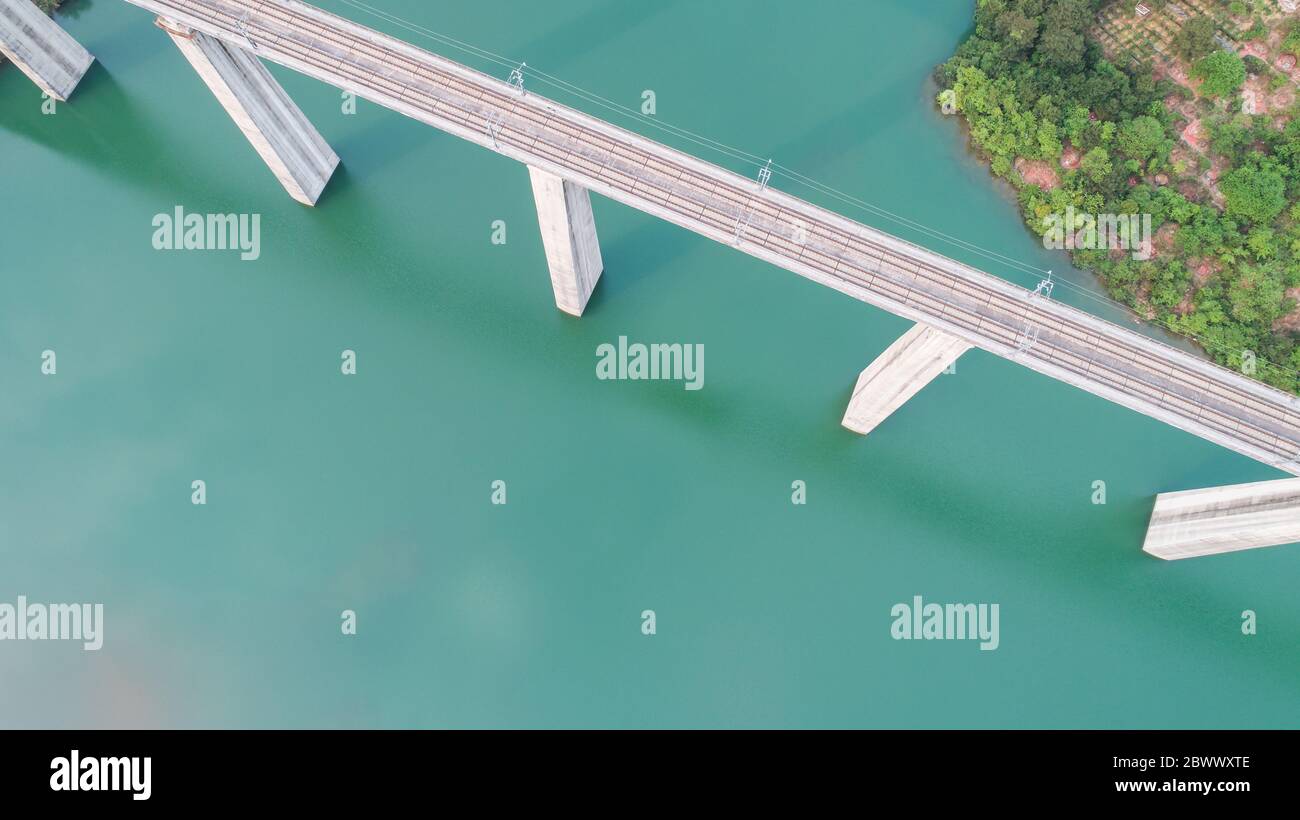 aerial view of railway bridge on reservoir Stock Photo - Alamy