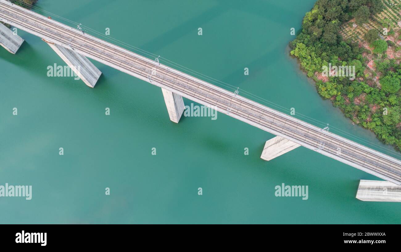 aerial view of railway bridge on reservoir Stock Photo - Alamy