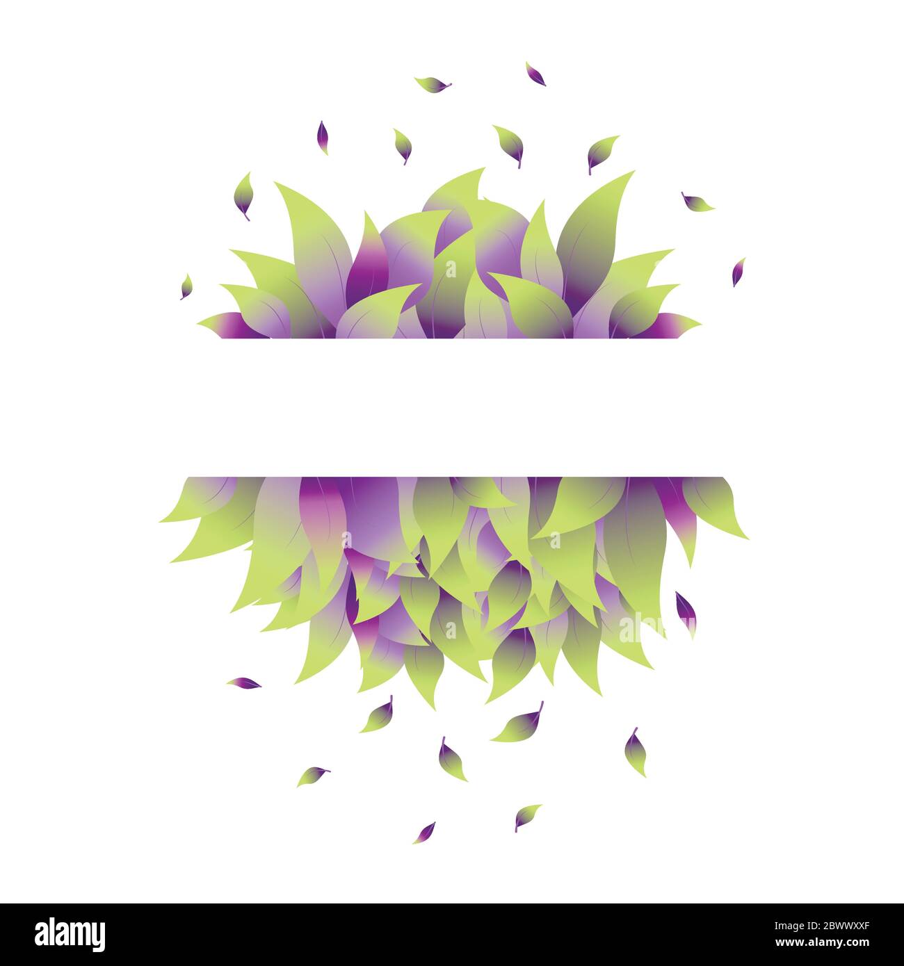 Text shape with violet and green leaves. Text box. Floral frame on ...