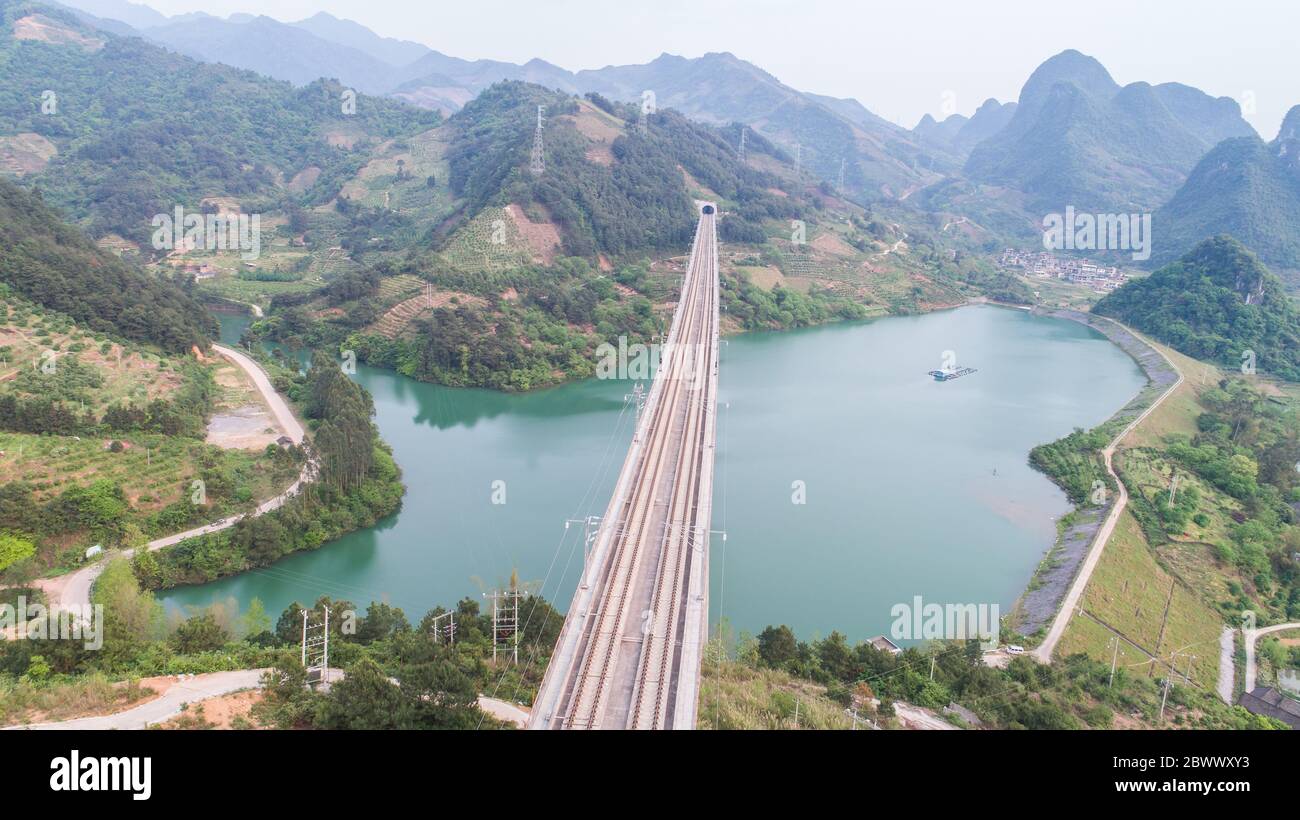 aerial view of railway bridge on reservoir Stock Photo - Alamy
