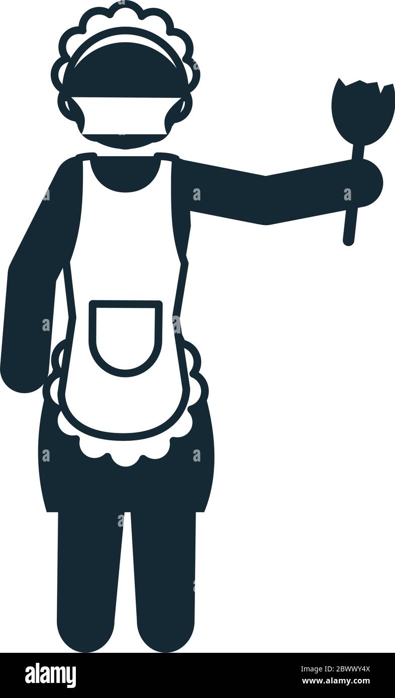 pictogram maid woman wearing protective mask over white background ...