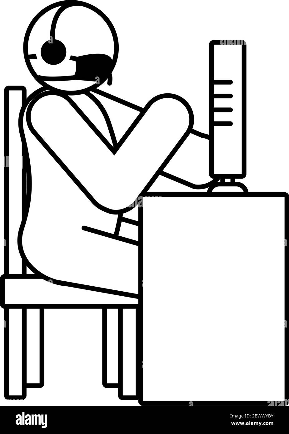 Pictogram man working at desk using a protective mask over white ...