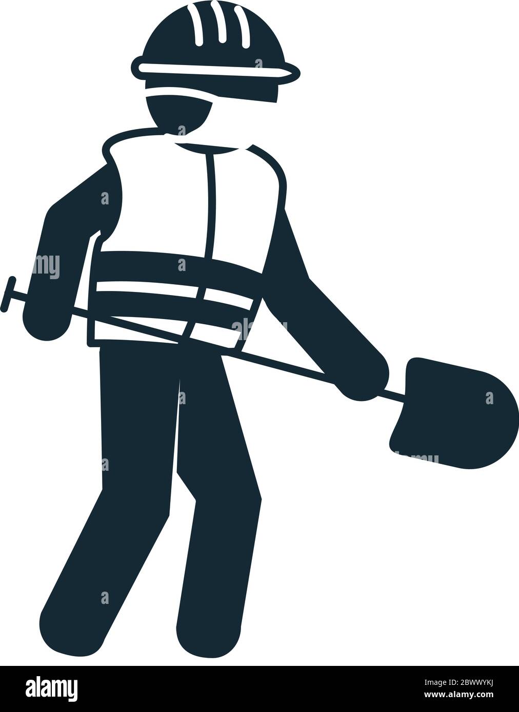 pictogram contruction worker with security helmet and mask holding a ...