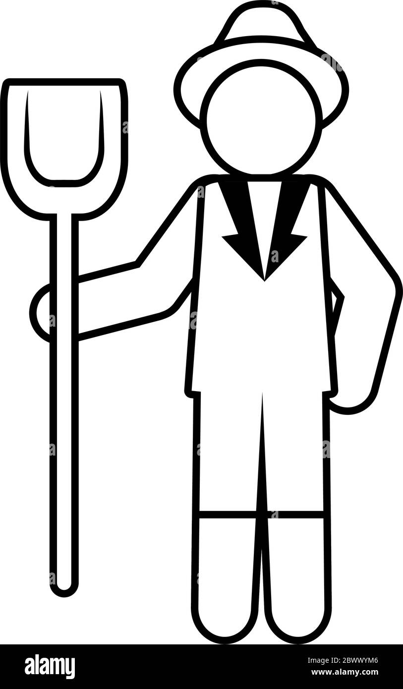 pictogram farmer holding a shovel over white background, line style ...