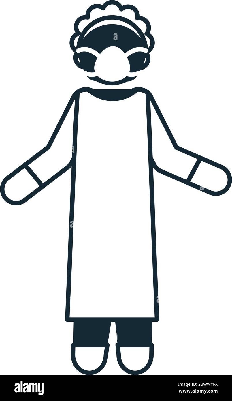 pictogram woman with protective mask and suit over white background ...