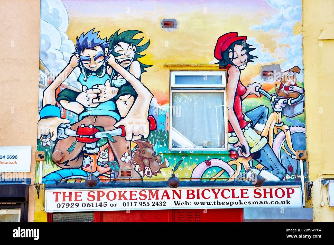 Spokesman Bicycle Shop Wall Mural in Bristol, England UK Stock Photo ...
