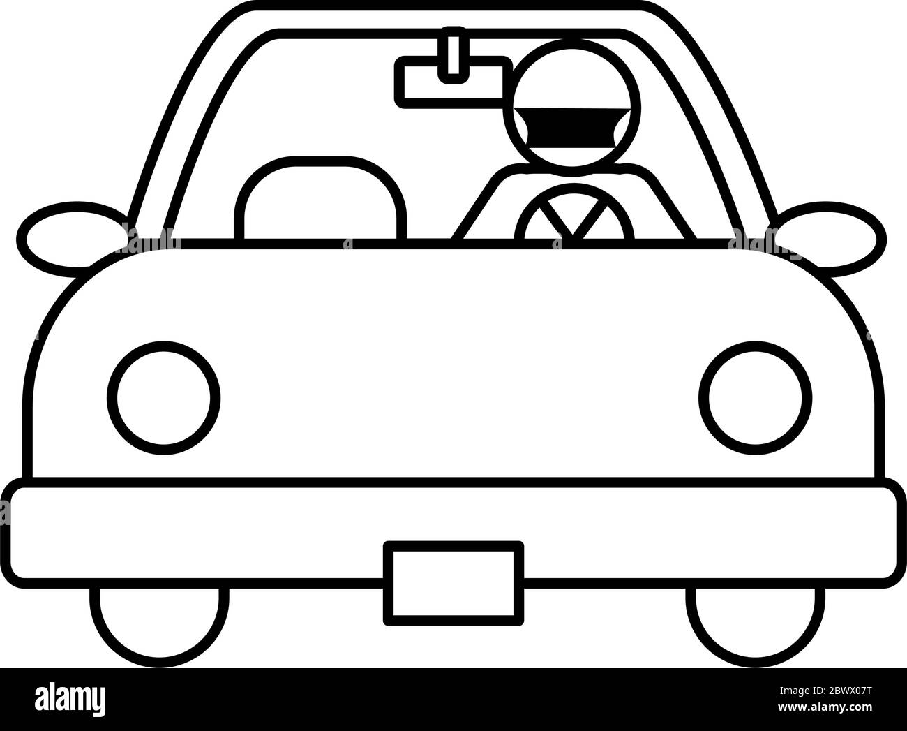 pictogram car driver wearing medical mouth mask over white background ...