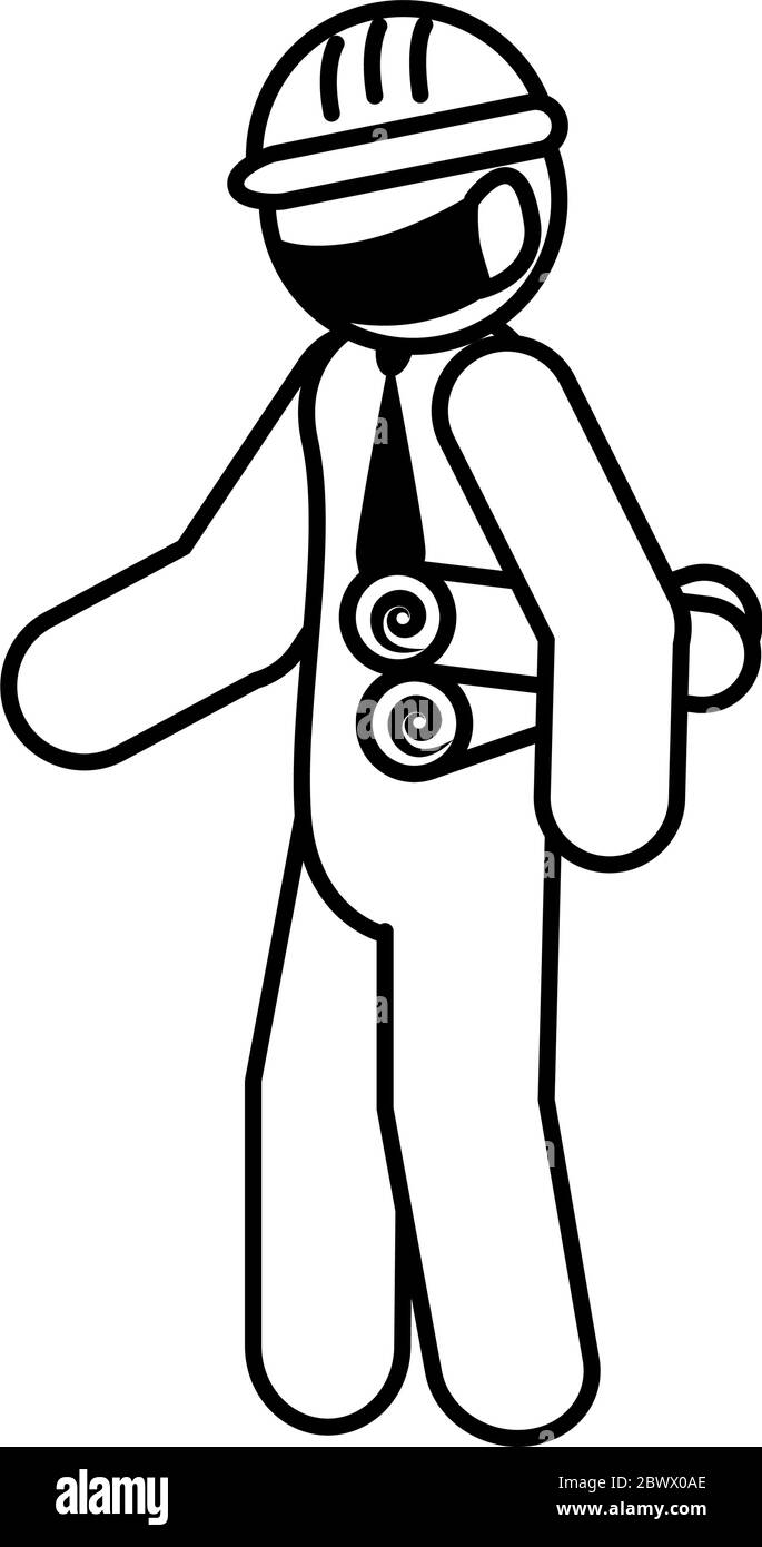 pictogram enginner with safety helmet and protective mask over white ...