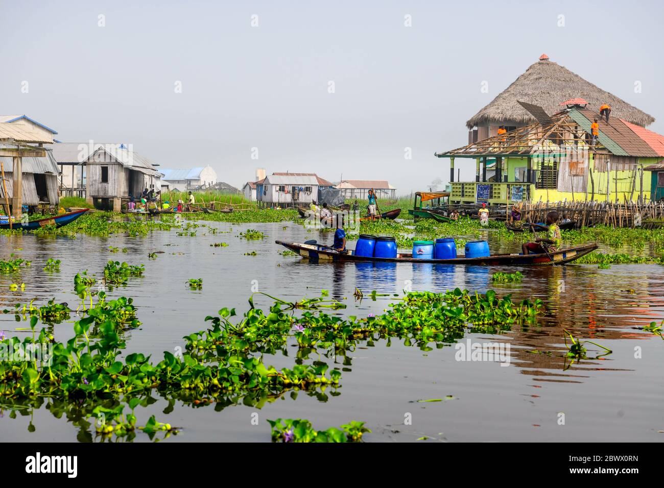 Africa, West Africa, Benin, Lake Nokoue, Ganvié. Pirogues in the water ...