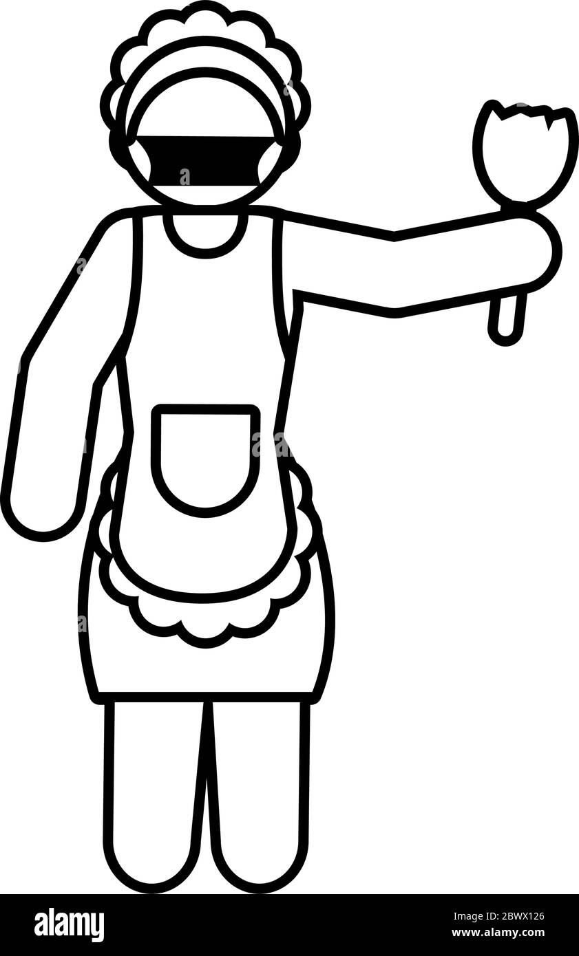 pictogram maid woman wearing protective mask over white background ...