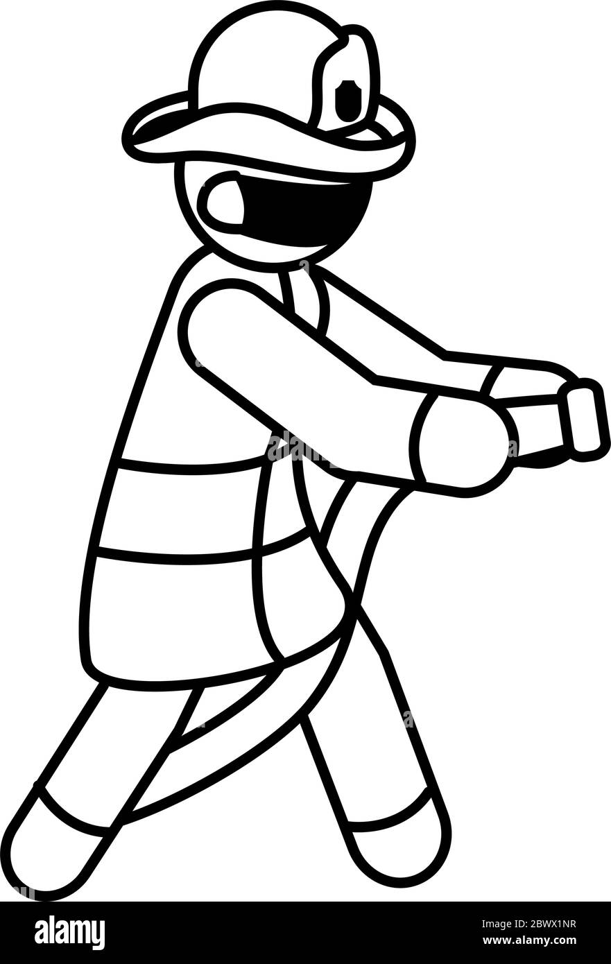 pictogram firefighter with a hose and wearing a mask icon over white ...