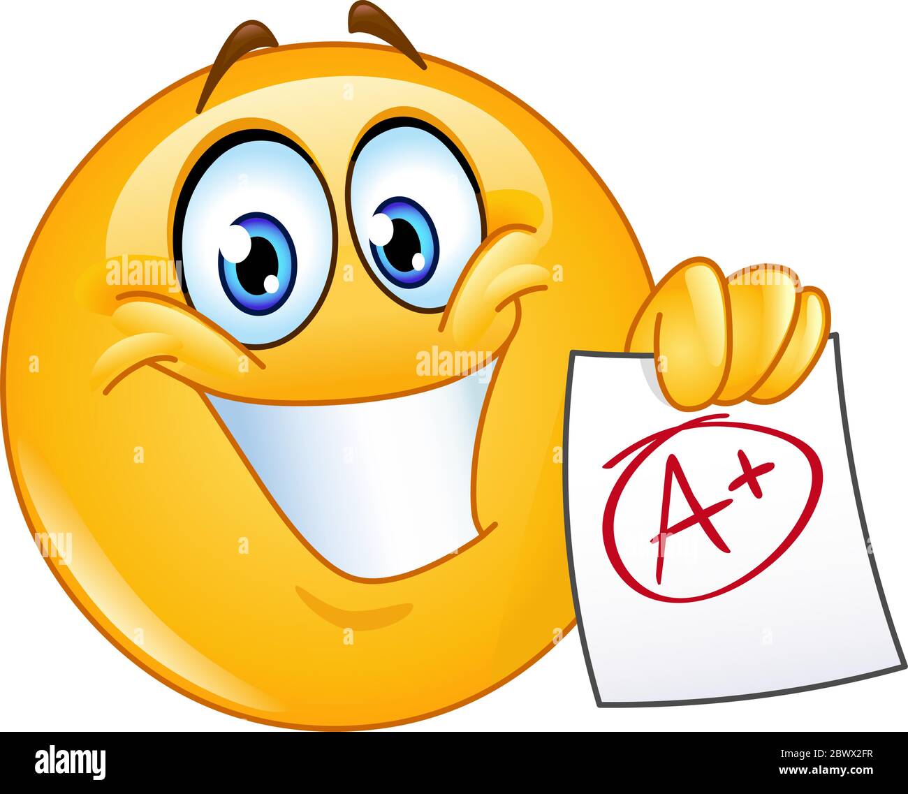 Happy emoticon showing a paper with perfect grade a plus Stock Vector ...