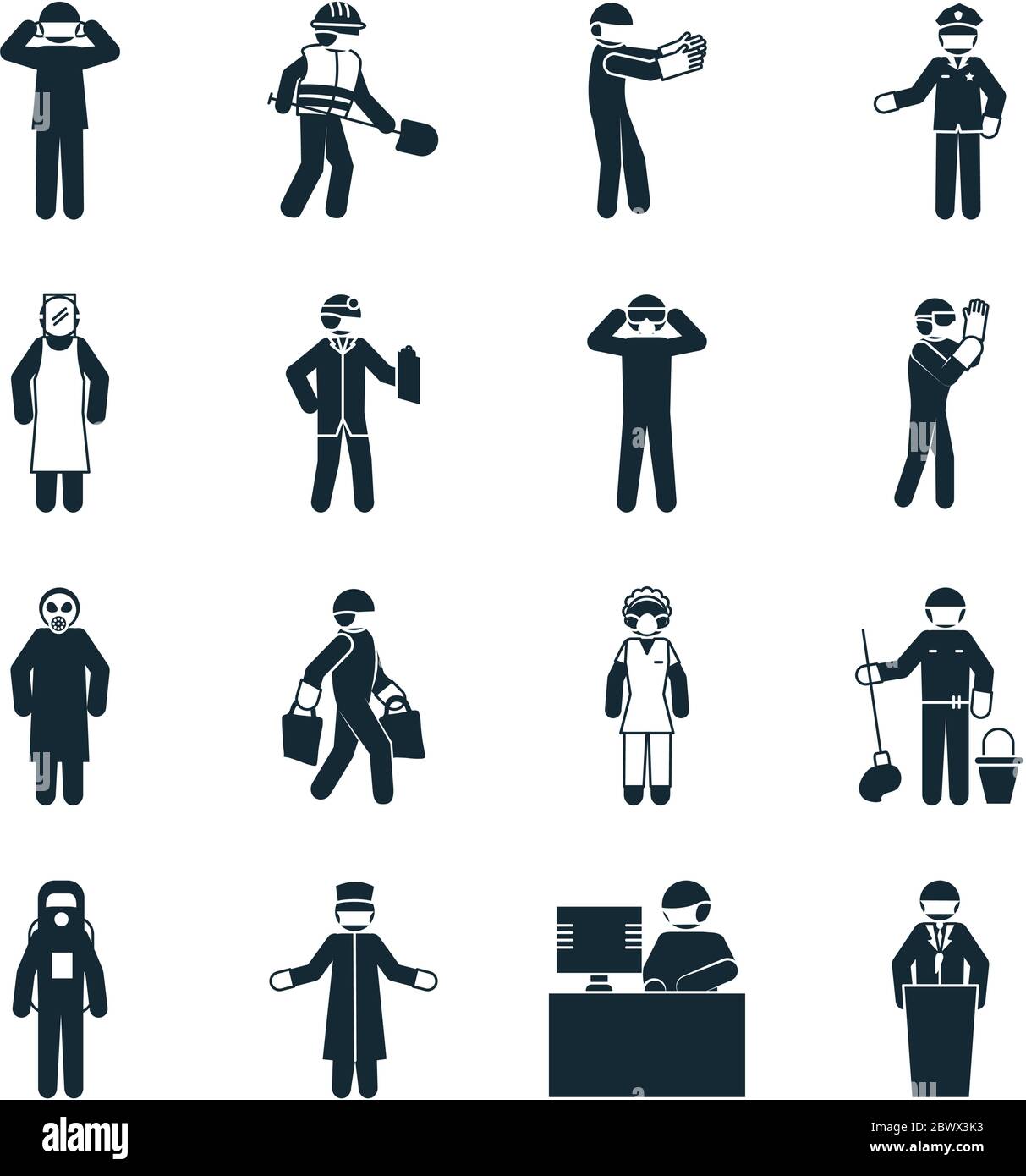 pictogram maid woman and essential workers icon set over white ...