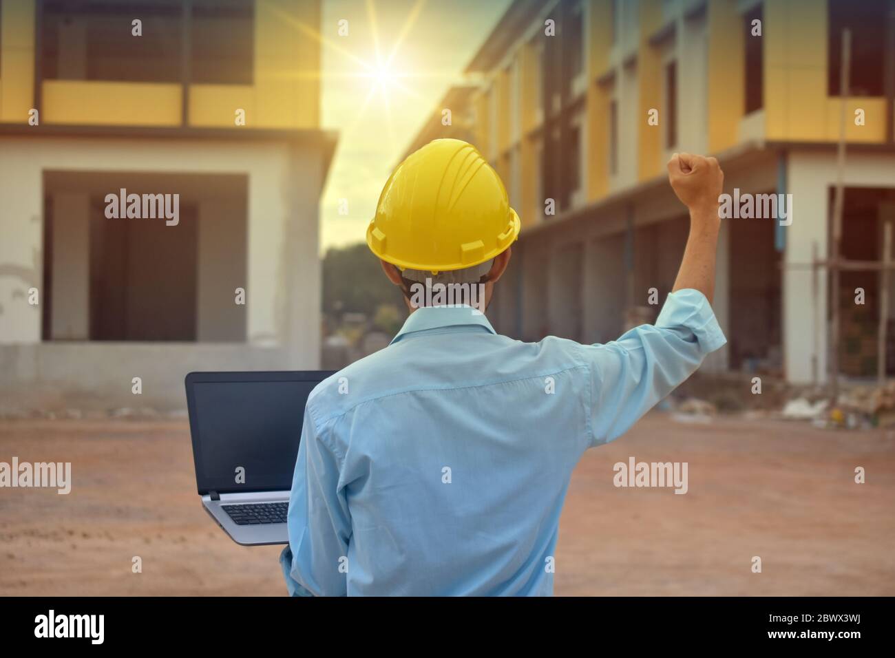Engineer holding computer notebook worker building estate construction ...