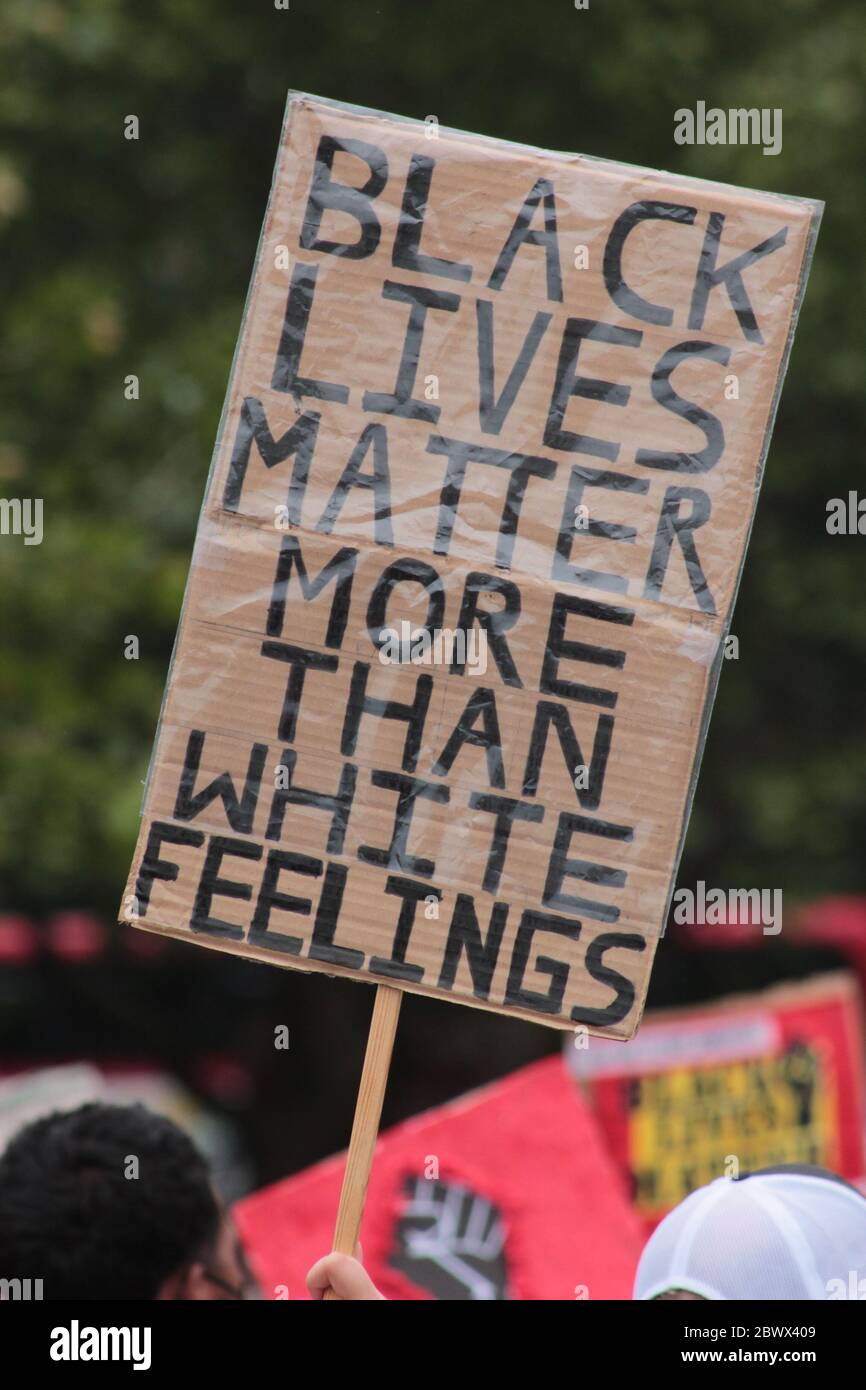 LONDON, UK - JUNE 3, 2020: Protest signs at the George Floyd/Black ...