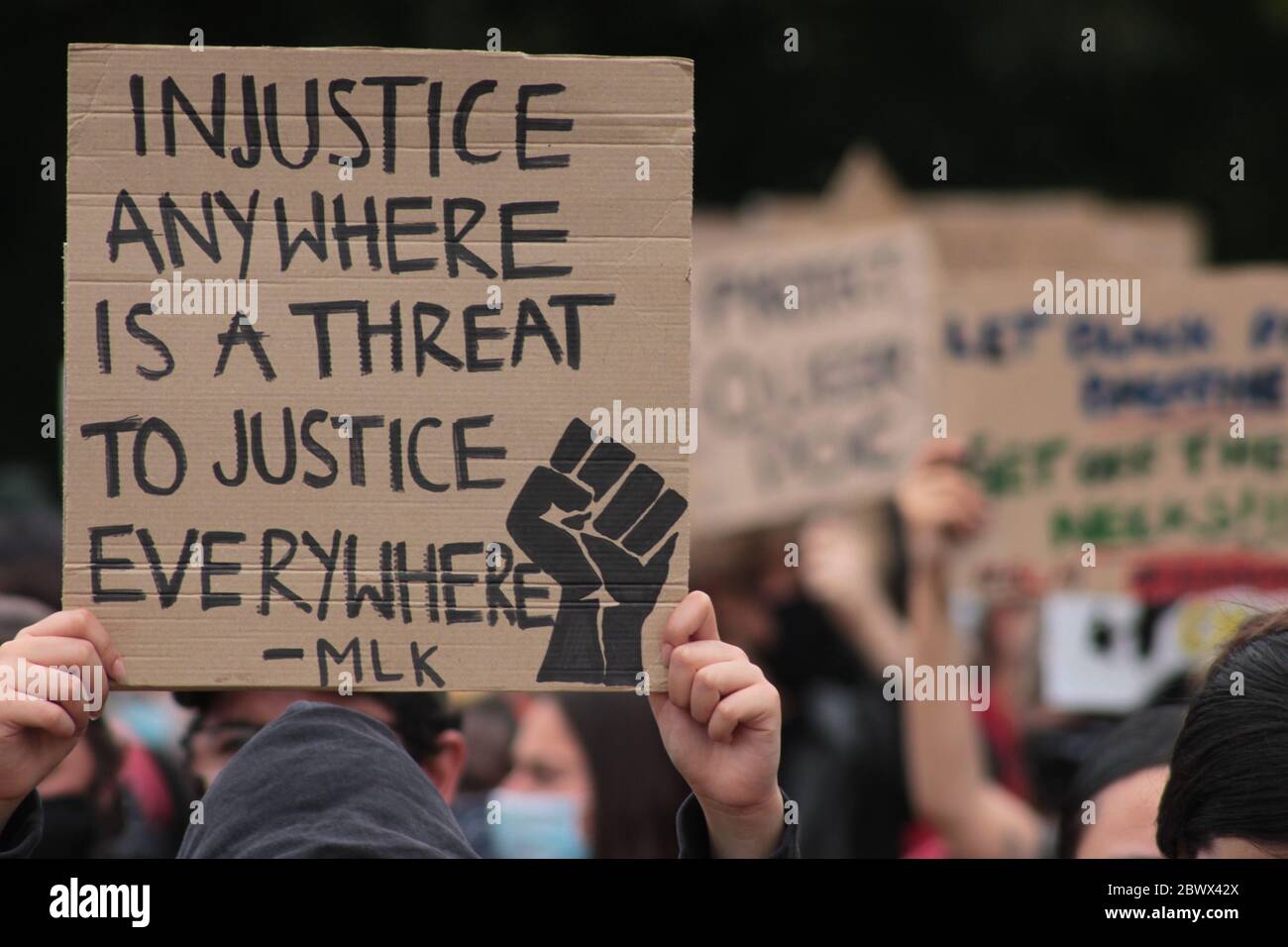 LONDON, UK - JUNE 3, 2020: Protest signs at the George Floyd/Black ...