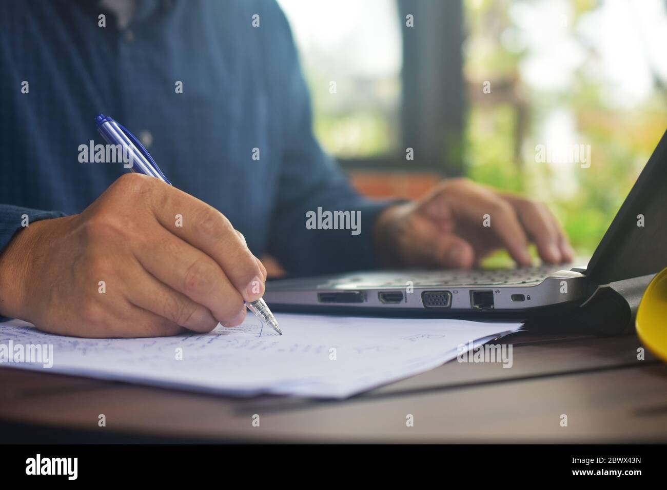 Close up hand sign document write on paper sign contract business work ...