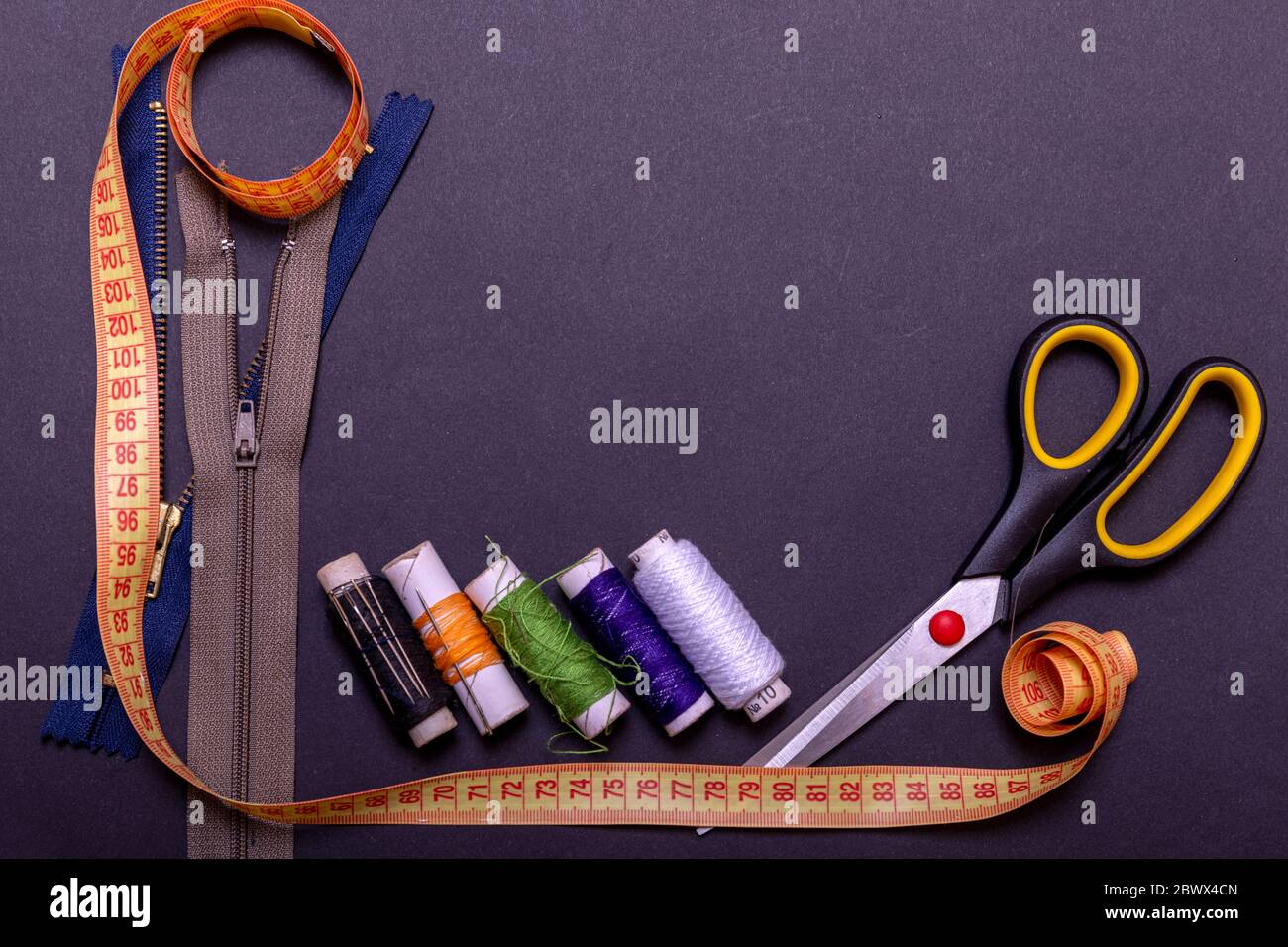 Copyspace frame with sewing tools and accesories. Tools for sewing and ...