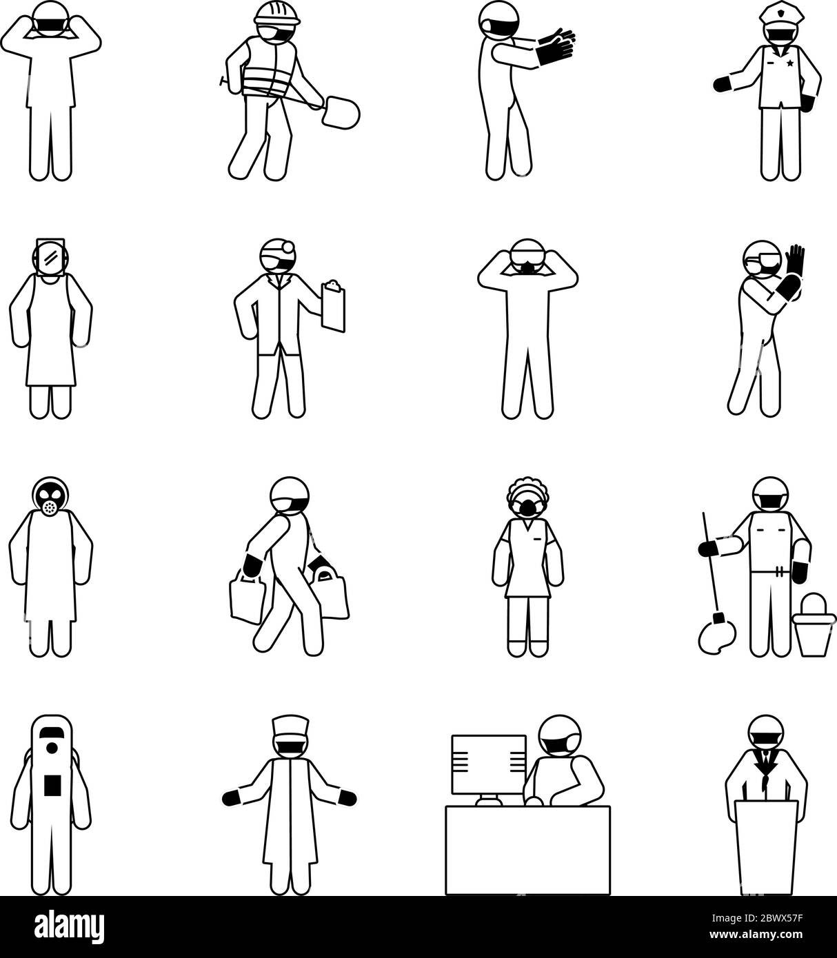 pictogram maid woman and essential workers icon set over white ...